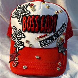 Accessories | Boss Lady Red And White Custom Trucker Hat | Poshmark